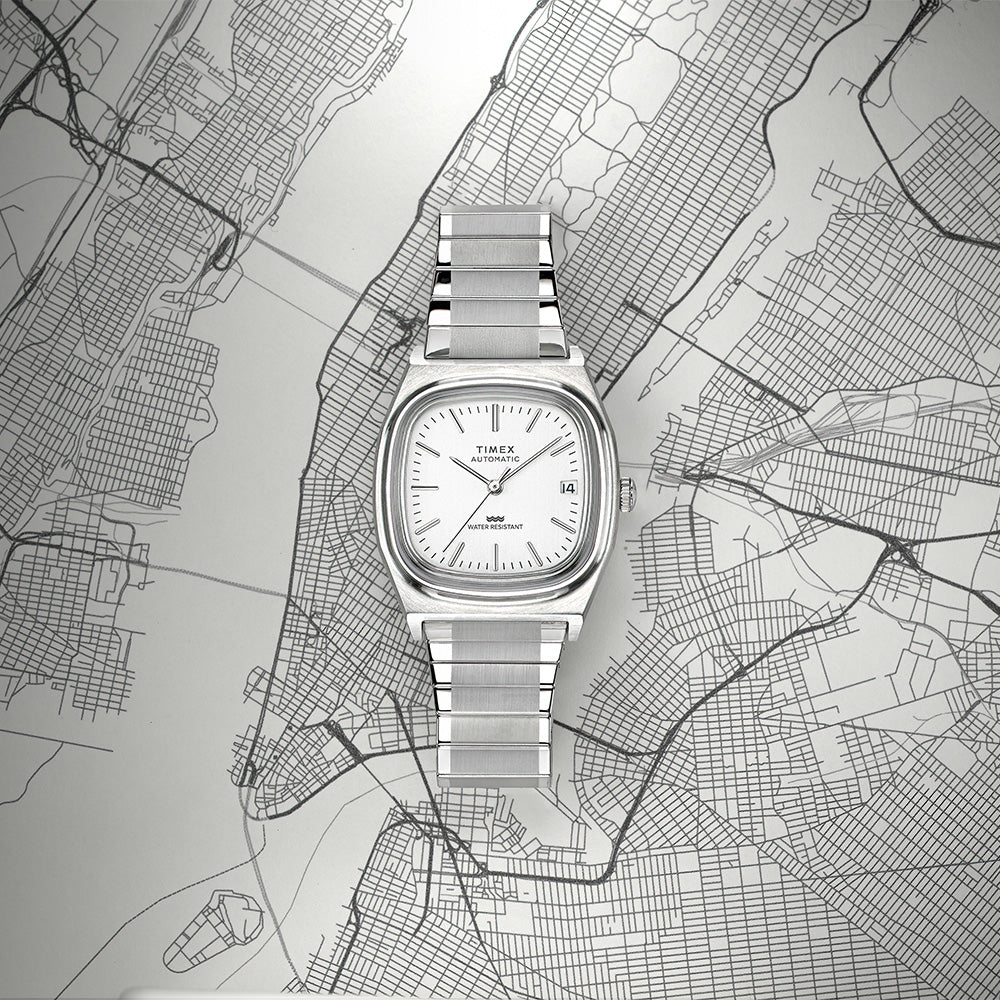 Timex Automatic 1983 E Line Reissue Automatic 34mm Stainless Steel Ban ...